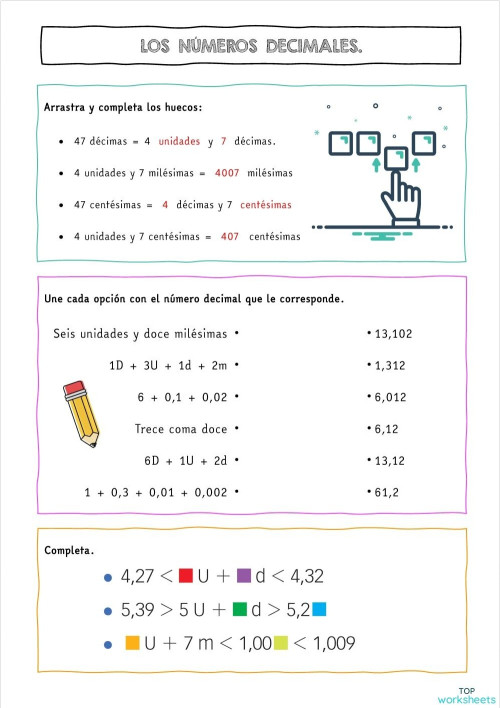 Los números decimales. Ficha interactiva | TopWorksheets