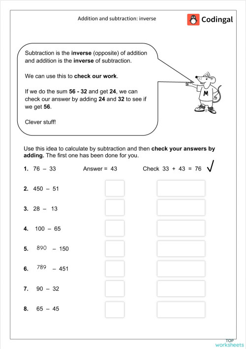 M_G02M07L32_WC02_Subtraction as the Inverse of Addition.. Interactive worksheet | TopWorksheets
