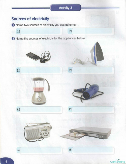 ACTIVITY 3 SOURCES OF ELECTRICITY. Interactive worksheet | TopWorksheets