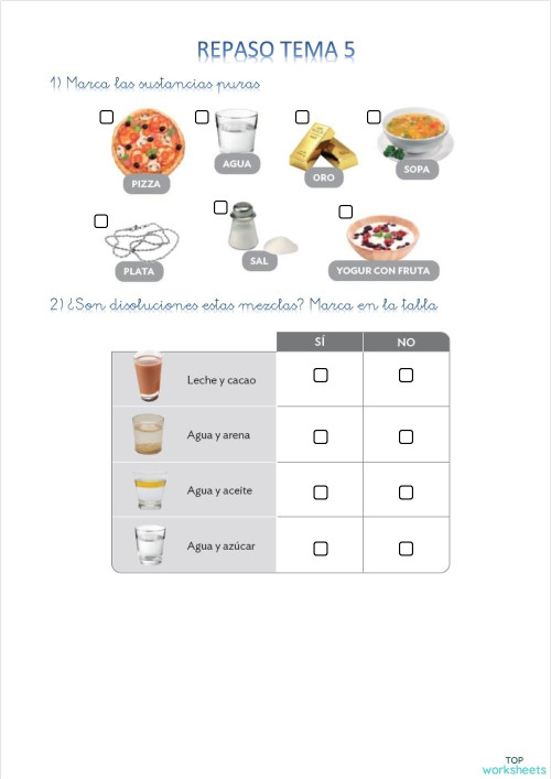 Materia y energía: fichas interactivas y ejercicios online | TopWorksheets