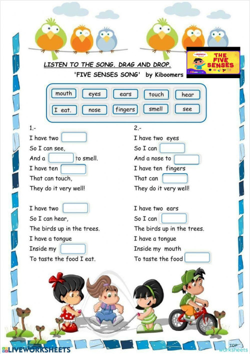 HOMEWORK: FIVE SENSES SONG. Interactive worksheet | TopWorksheets