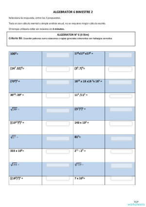 Algebrator 6. Ficha interactiva | TopWorksheets