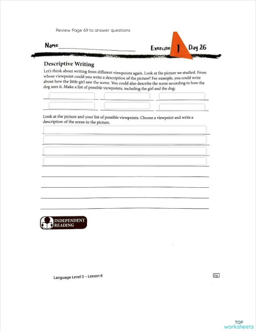 Lesson 6: Descriptive Writing Pg 70 Ex:1. Interactive worksheet ...