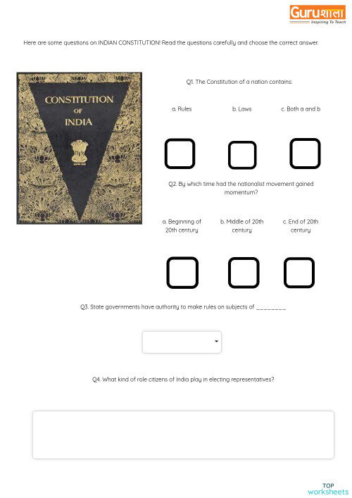 Indian Constitution. Interactive worksheet | TopWorksheets