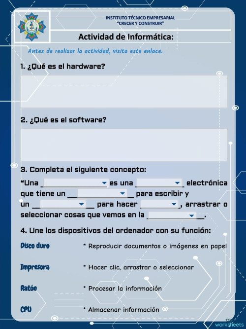 TALLER DE INFORMÁTICA 7. Ficha interactiva | TopWorksheets