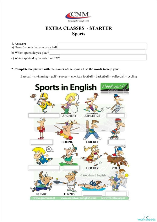 Sports vocabulary. Interactive worksheet | TopWorksheets
