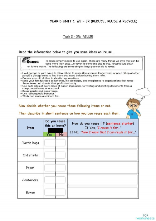 English Y5W3T2 - How I Reuse. Interactive worksheet | TopWorksheets