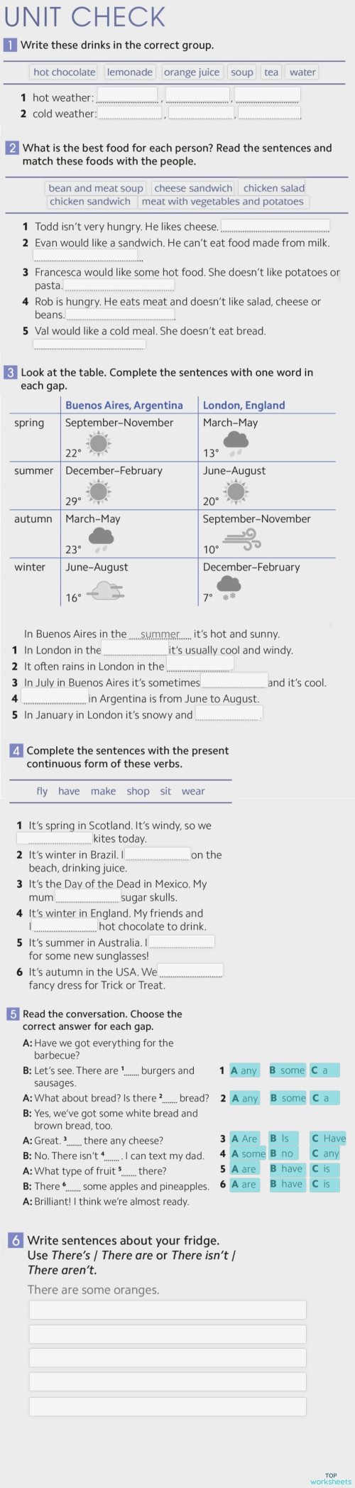 Unit check - fun with food. Interactive worksheet | TopWorksheets