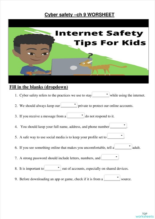 cyber safety -ch 9 worksheet. Interactive worksheet | TopWorksheets