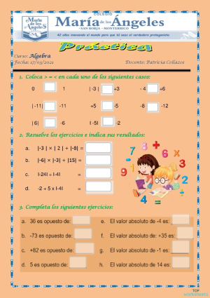 Números Enteros. Ficha interactiva | TopWorksheets