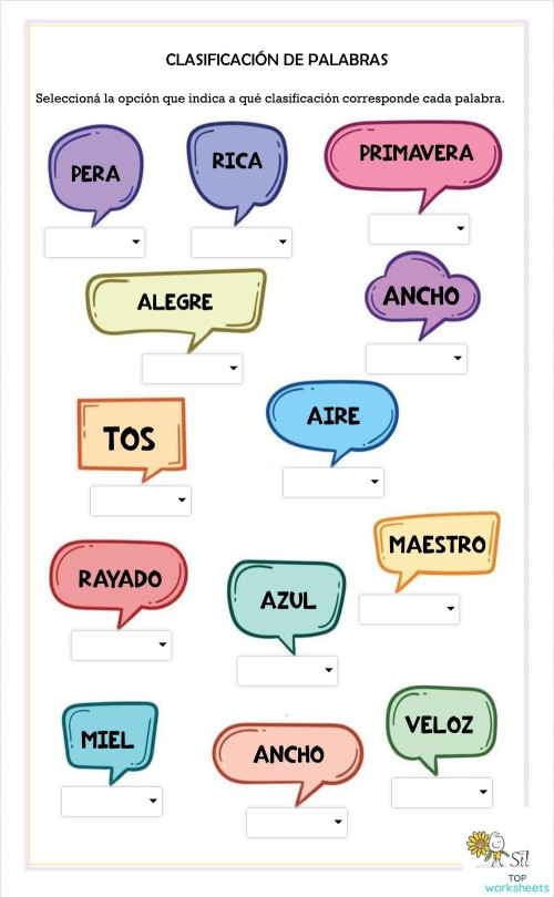 Clasificación de palabras 1. Ficha interactiva | TopWorksheets