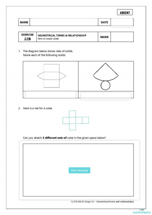 Nets of simple solids. Interactive worksheet | TopWorksheets