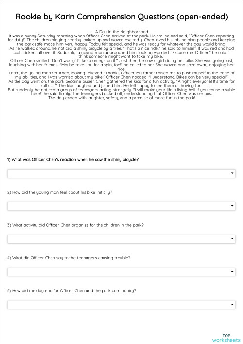 Rookie by Karin Comprehension Questions (open-ended). Interactive ...