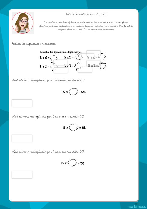 Tablas de multiplicar del 5 al 6. Ficha interactiva | TopWorksheets