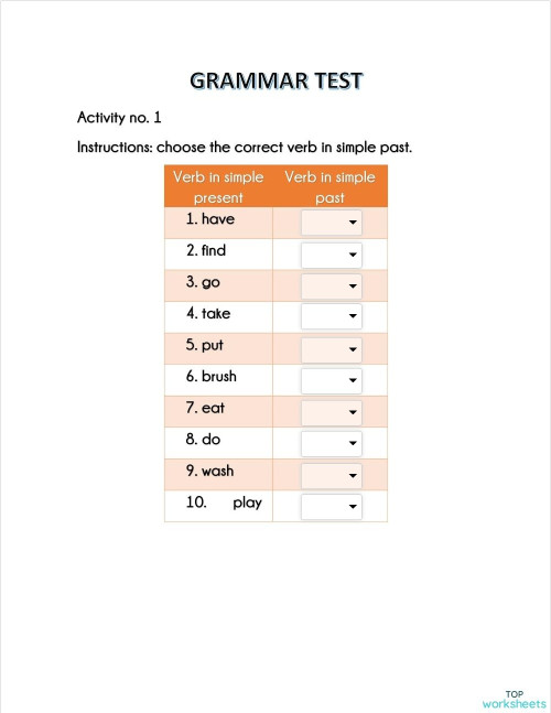GRAMMAR TEST. Interactive worksheet | TopWorksheets