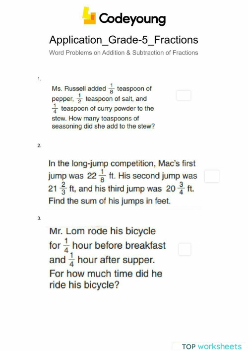 Application-Word Problems on Addition & Subtraction of Fractions ...