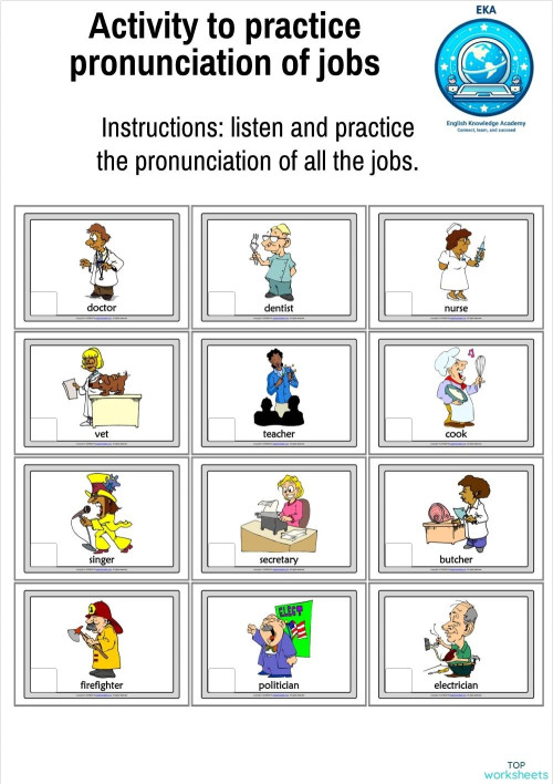 Activity to practice pronunciation of jobs. Interactive worksheet ...