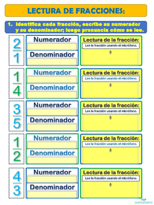 Lectura de fracciones. Ficha interactiva | TopWorksheets