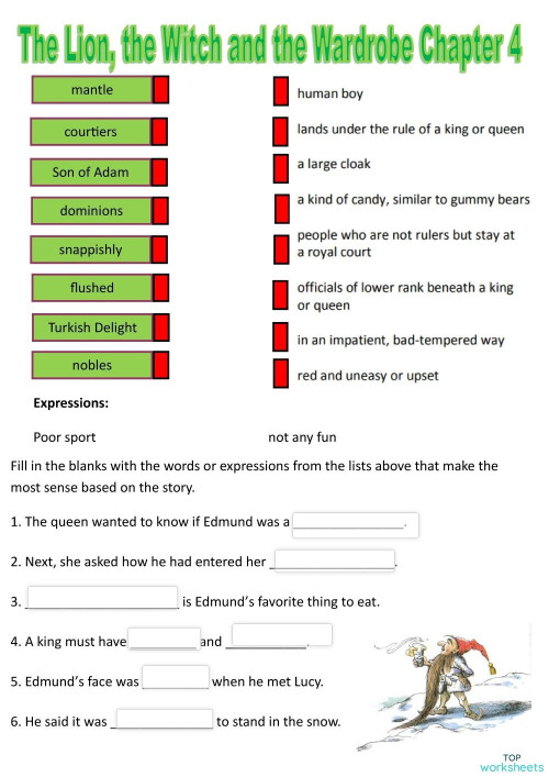Chapter 4 The Lion the Witch and the Wardrobe. Interactive worksheet ...