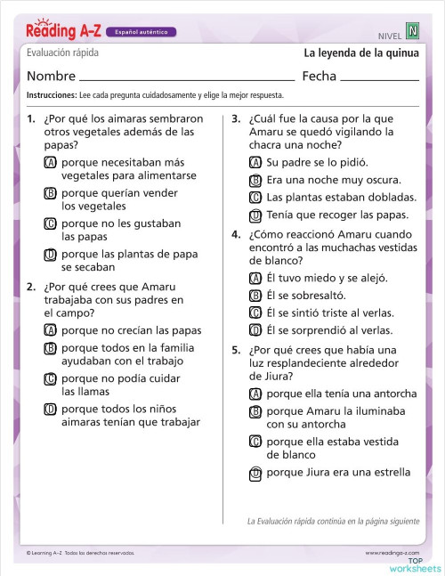 La leyenda de la quinua. Ficha interactiva | TopWorksheets