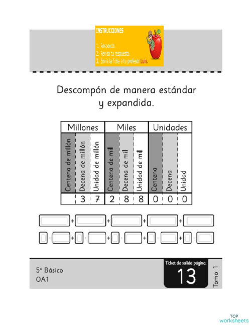 Ticket de salida: matemática 5b-13. Ficha interactiva | TopWorksheets