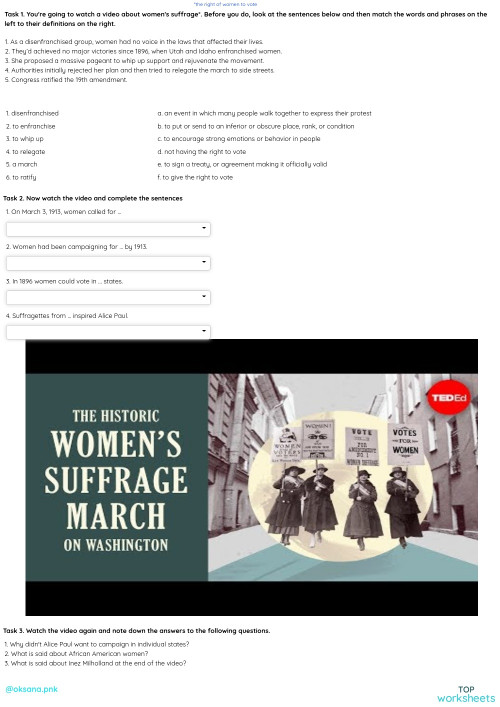 Lesson 78: Women's rights (Pre-class worksheet). Interactive worksheet ...