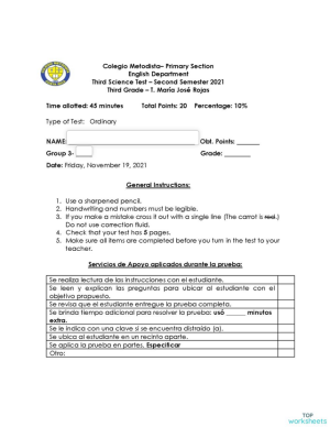 III Science Test 3rd grade. Interactive worksheet | TopWorksheets