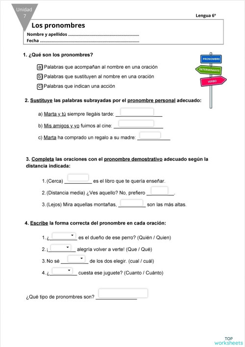 Los pronombres personales. Ficha interactiva | TopWorksheets