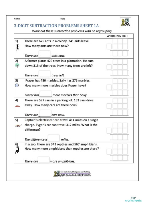 Subtraction of 3-Digit Numbers without Regrouping. Interactive ...