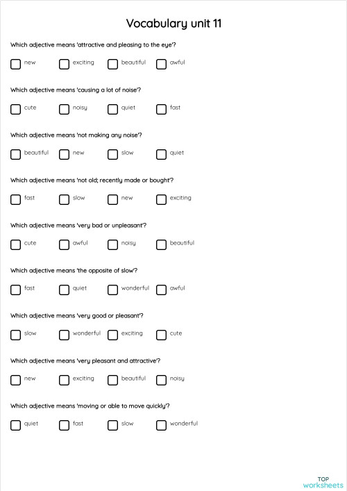 Vocabulary unit 11. Interactive worksheet | TopWorksheets