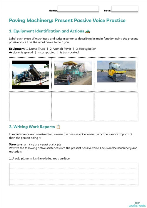 Passive Voice and Road Paving. Interactive worksheet | TopWorksheets