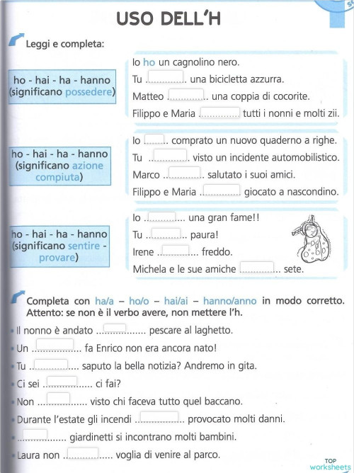 uso dell' H. Scheda interattiva | TopWorksheets