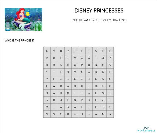 DISNEY PRINCESSES. Interactive worksheet | TopWorksheets