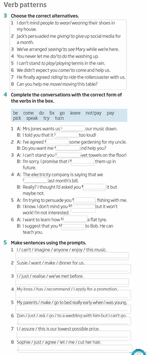 verb patterns. Interactive worksheet | TopWorksheets