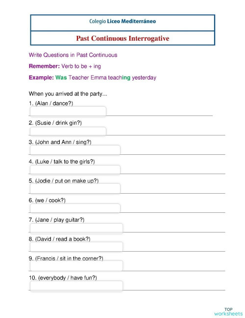 Past continuous questions 1. Interactive worksheet | TopWorksheets