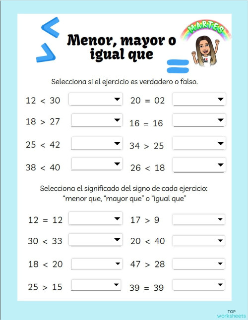 MENOR MAYOR O IGUAL. Maestra Magaly. Ficha interactiva | TopWorksheets