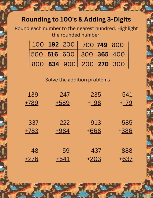 Rounding to 100s & Adding 3-Digits. Interactive worksheet | TopWorksheets
