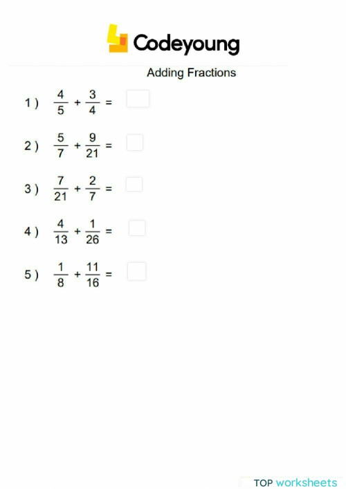 Addition And Subtraction Of Fractions Concept HW Interactive Worksheet Addition And Subtraction Of Fractions Concept HW Interactive Worksheet