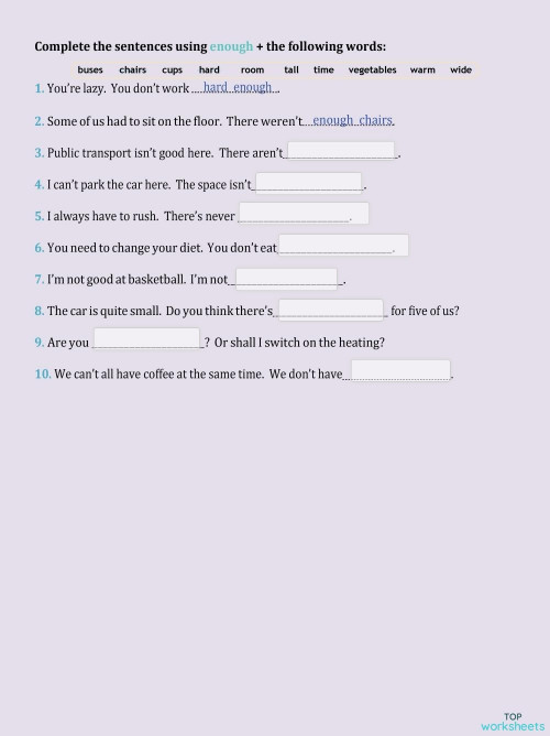 Too-Enough-U7. Interactive worksheet | TopWorksheets