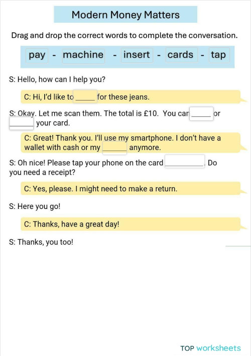 Money matters - vocab. Interactive worksheet | TopWorksheets