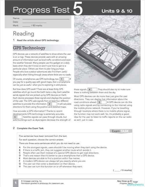 Close-Up B1 Progress Test 5 Reading. Interactive worksheet | TopWorksheets