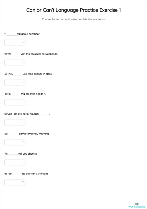 Can or Can't Language Practice Exercise 1. Interactive worksheet ...