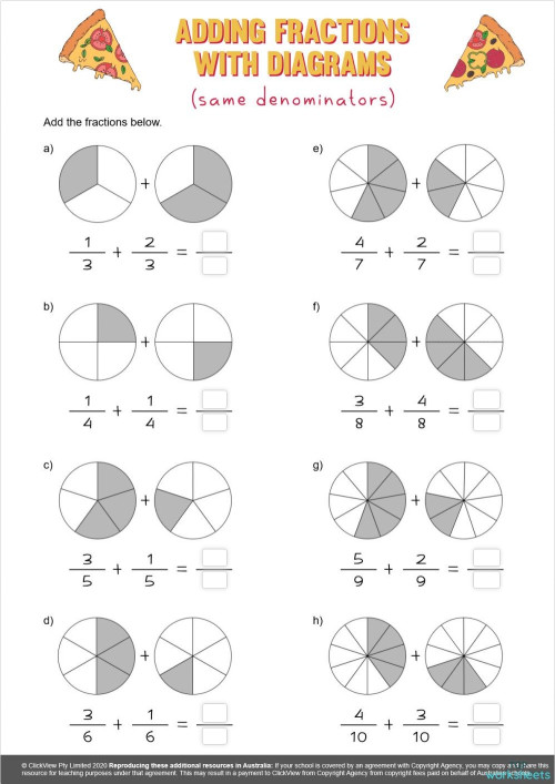 Adding Fractions with Diagrams. Interactive worksheet | TopWorksheets