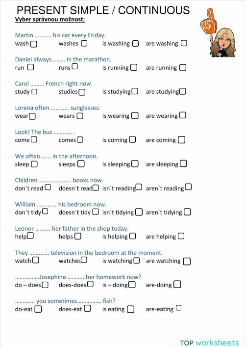 Present simple and continuous 1. Interactive worksheet | TopWorksheets