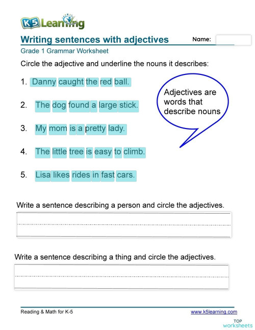 Writing Adjectives. Interactive worksheet | TopWorksheets