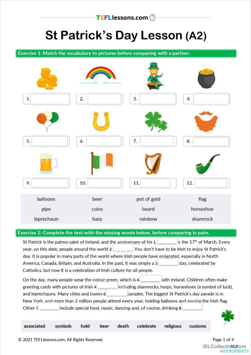ST PATRICKS DAY - READING - 6TH GRADE. Interactive worksheet ...