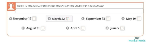 learn to listen dates. Interactive worksheet | TopWorksheets