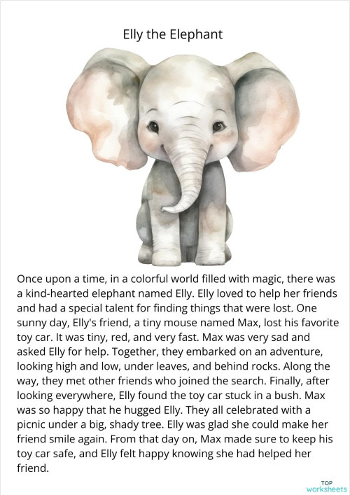 Elle the Elephant - Year 1. Interactive worksheet | TopWorksheets