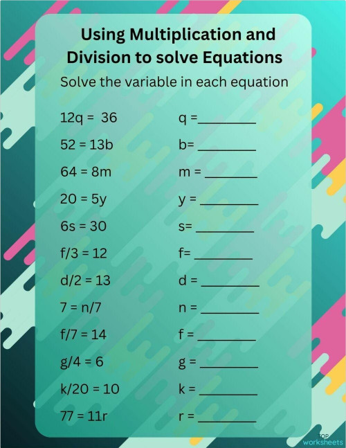 Using Multiplication and Division to solve Equations. Interactive ...