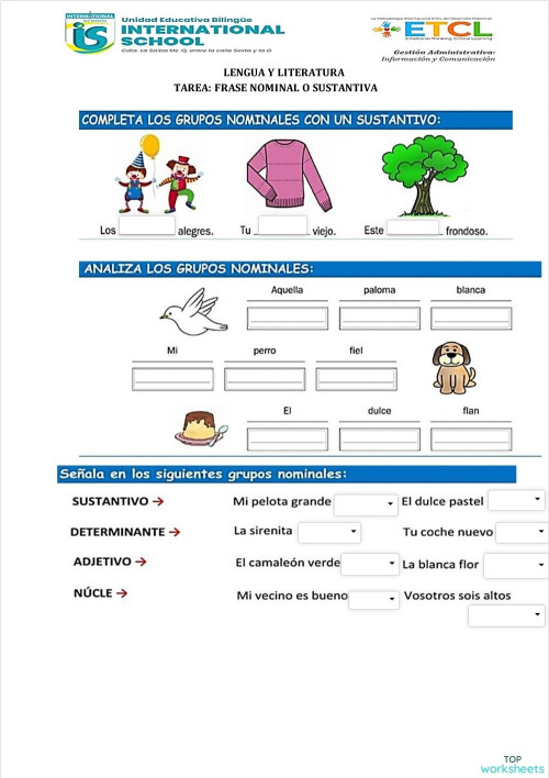 SUSTANTIVO COMÚN/PROPIO/CONCRET/ABSTRACTO/INDIVIDUAL/COLECTIVO. Ficha interactiva | TopWorksheets